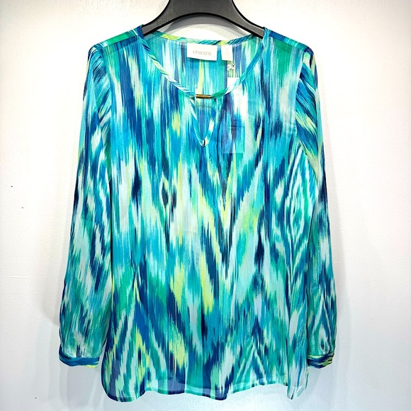 Chico's | Tops | Chicos Ikat Illusions Anjelina Top Byzantine Blue Long ...